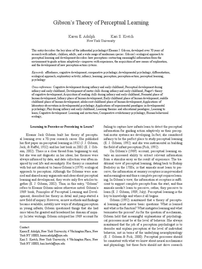 GibsonTheory of Percetual Learning | PDF | Developmental Psychology ...