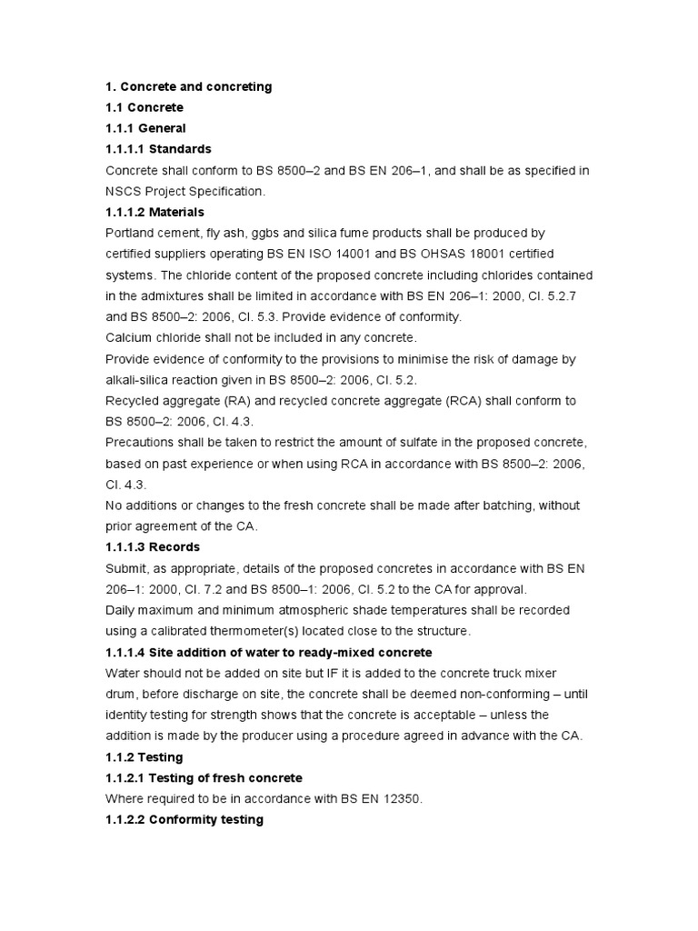 Outline Specification for Concrete and Reinforcement Materials | Metal ...
