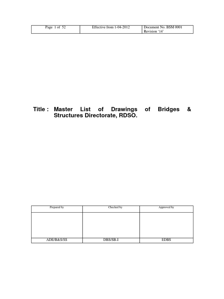 RDSO Drawing Master List PDF | PDF | Truss | Bridge