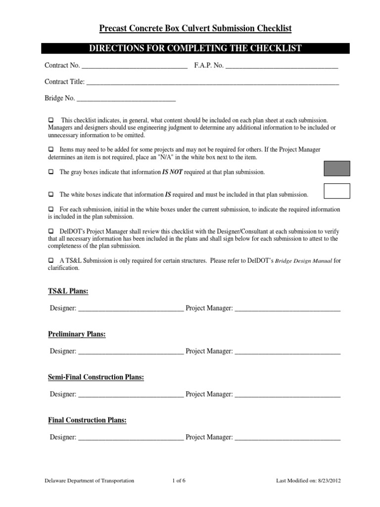 Bridge Culvert Checklist | PDF | Precast Concrete | Concrete