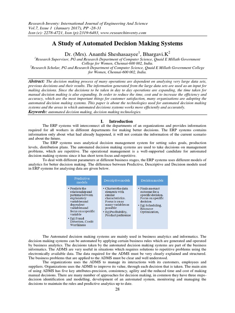 A Study of Automated Decision Making Systems | PDF | Automation | Analytics