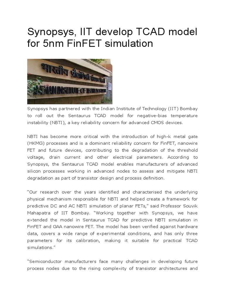 Synopsys, Iit Develop Tcad Model For 5Nm Finfet Simulation | PDF