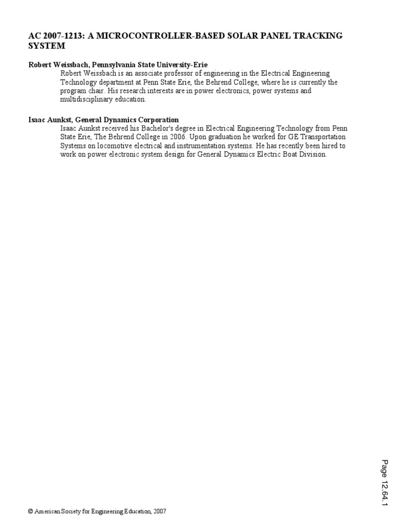 A Microcontroller Based Solar Panel Tracking System | PDF | Solar Panel ...