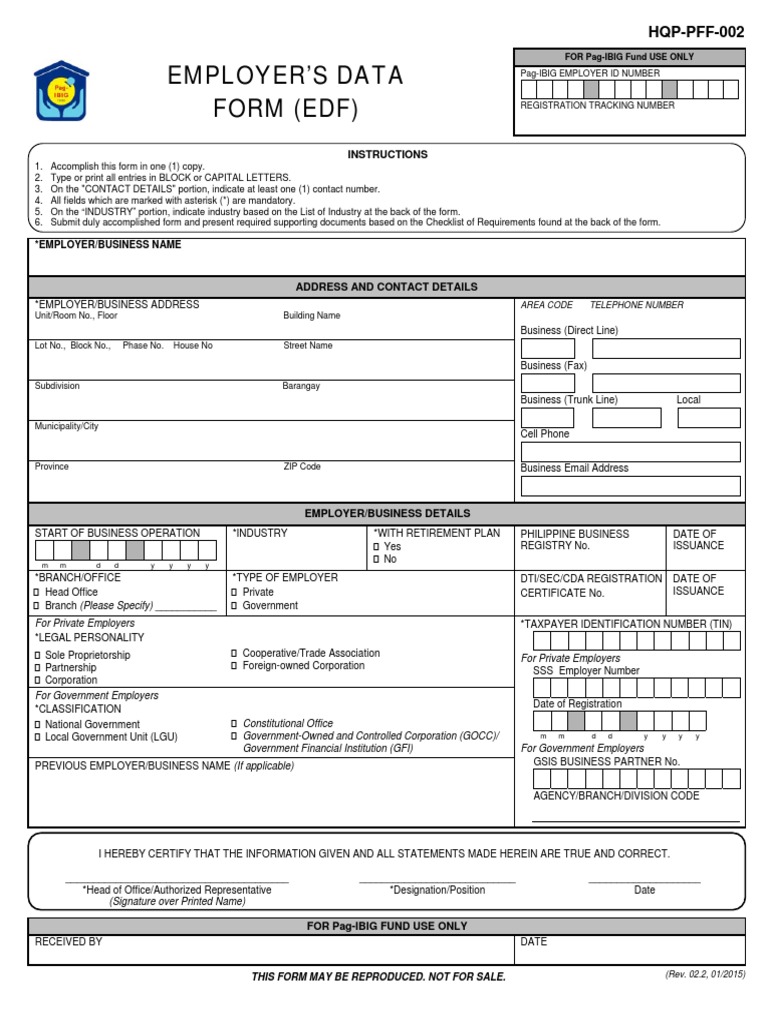 Employer's Data Form (EDF, HQP-PFF-002, V03.2) PDF | PDF