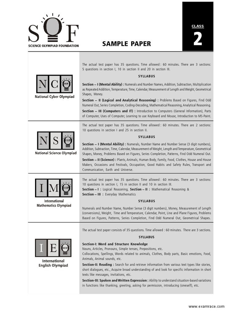 SOF Sample Paper Class 2 PDF | PDF | Computer Keyboard | Reason
