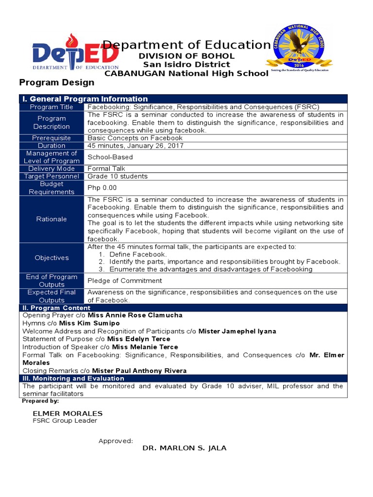 Department of Education: Program Design | PDF | Facebook | Cognition
