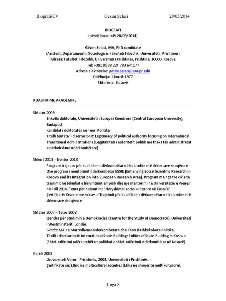 1 Gezim Selaci CV Shqip Per UP | PDF