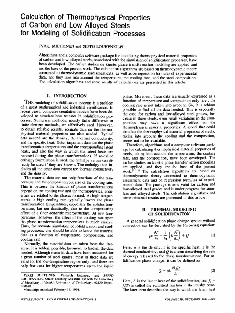 Calculation of Thermophysical Properties of Carbon and Low Alloyed ...