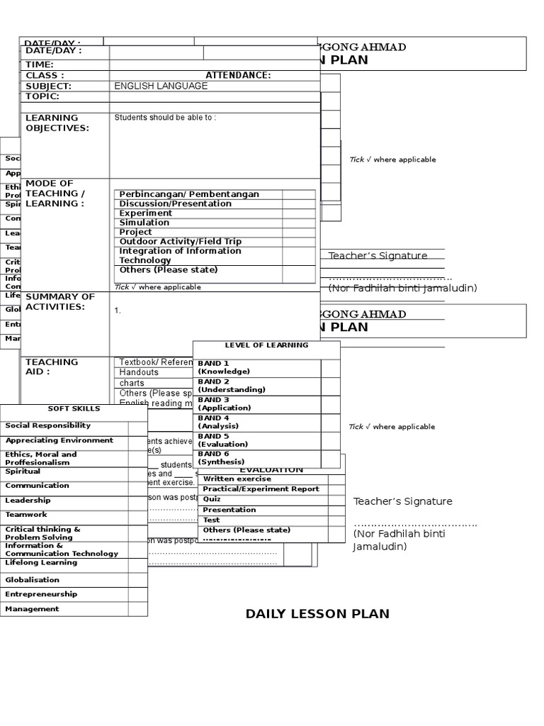 RPH Format Eng | PDF | Lesson Plan | Critical Thinking