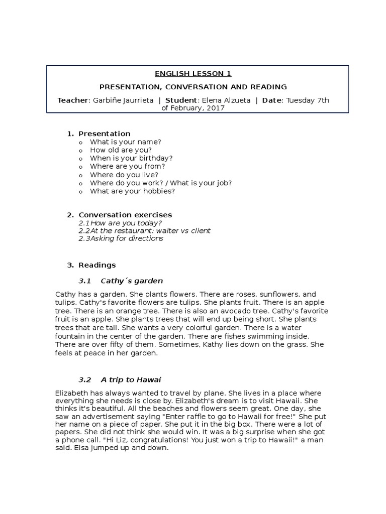 English Lesson 1 | PDF