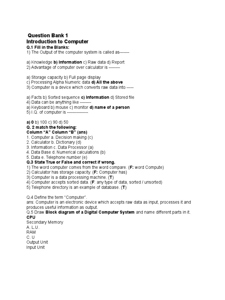 Question Bank 1 | PDF | Usb Flash Drive | Disk Storage