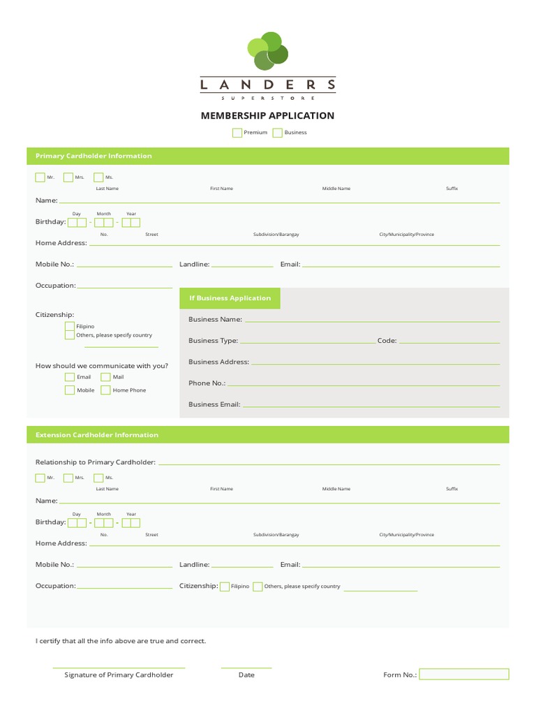 Landers Superstore Membership Form | PDF | Payments | Email