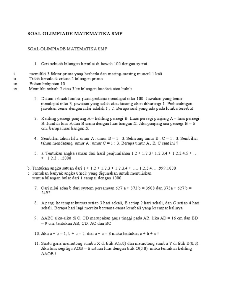 Soal Olimpiade Matematika SMP | PDF