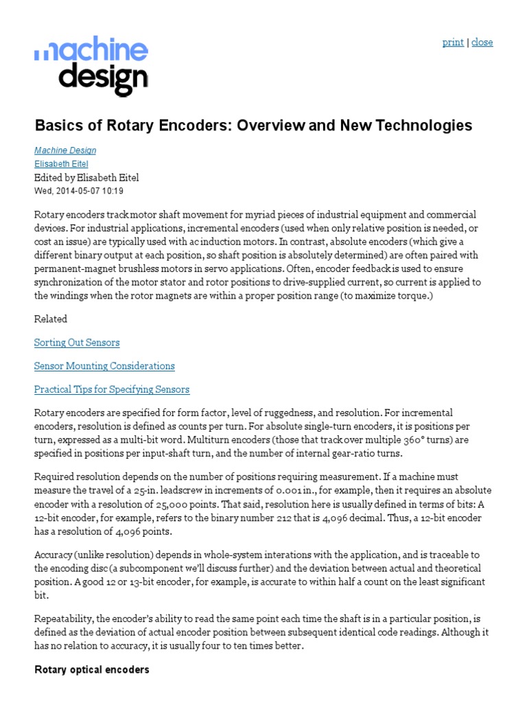 Basics of Rotary Encoders: Overview and New Technologies: Print Close ...