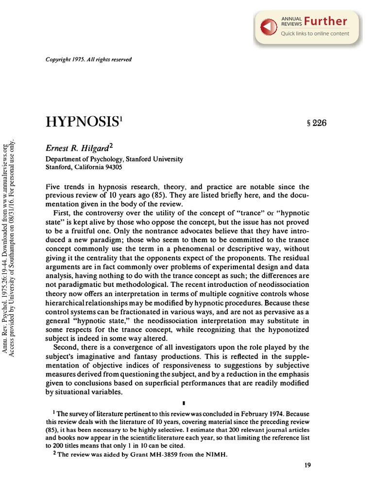 Hypnosisl: Quick Links To Online Content | PDF | Hypnosis | Psychology
