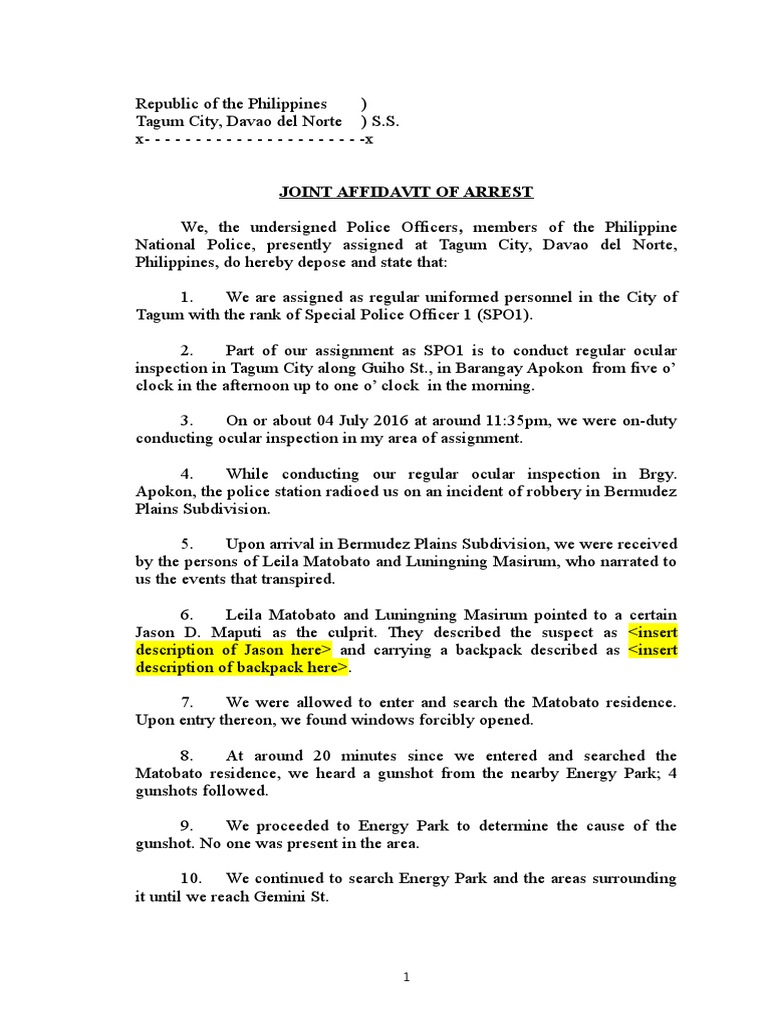 Affidavit of Arrest | PDF | Common Law | Crime & Violence