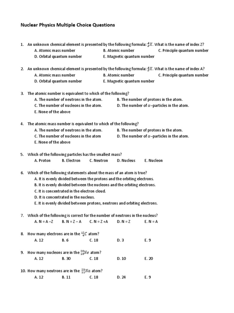 Nuclear Physics Multiple Choice Questions | PDF | Atomic Nucleus | Nuclear Physics