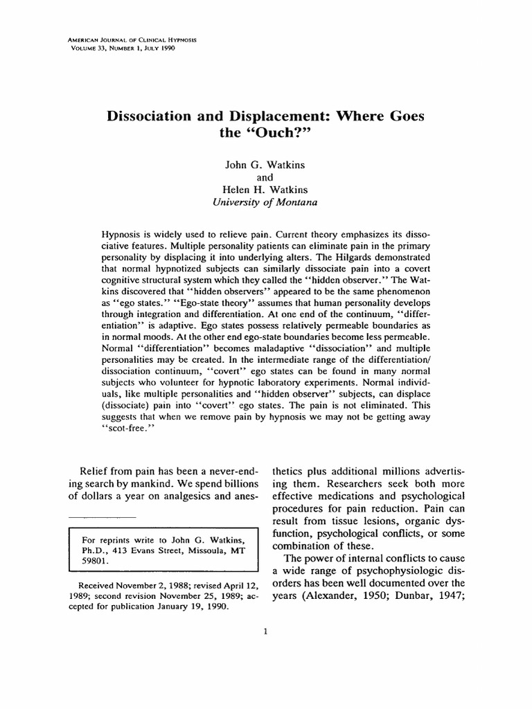 Dissociation and Pain Relief in Hypnosis | PDF | Hypnosis | Pain