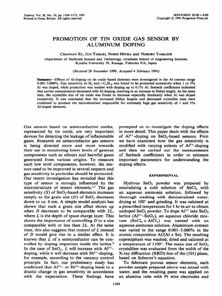 Promotion of Tin Oxide Gas Sensor by Aluminum Doping: Vol. 0 1991 ...