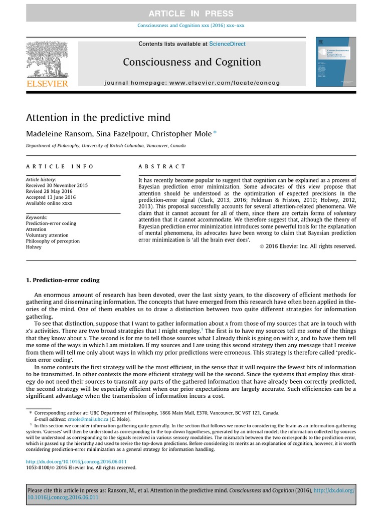 Attention in The Predictive Mind | Download Free PDF | Attention ...