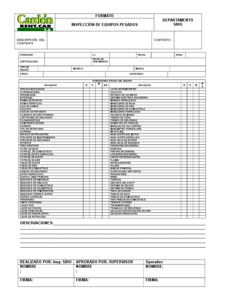 Formato Inspeccion de Equipos Pesados | PDF