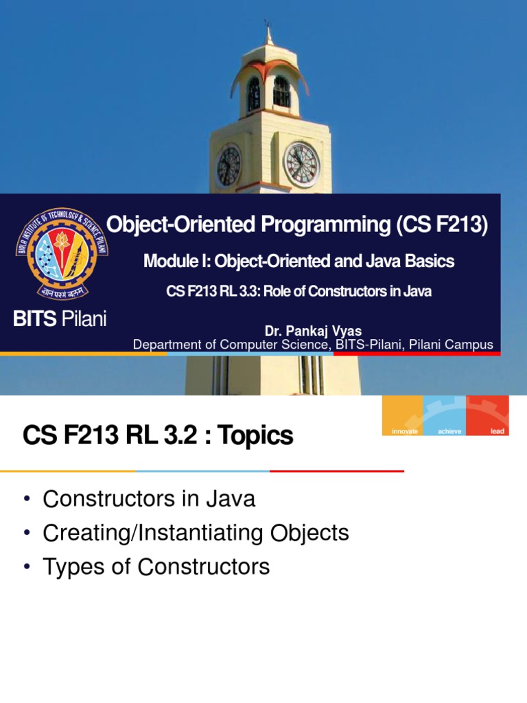 CS F213 Lecture 3.3 PDF | PDF | Method (Computer Programming) | Constructor (Object Oriented ...