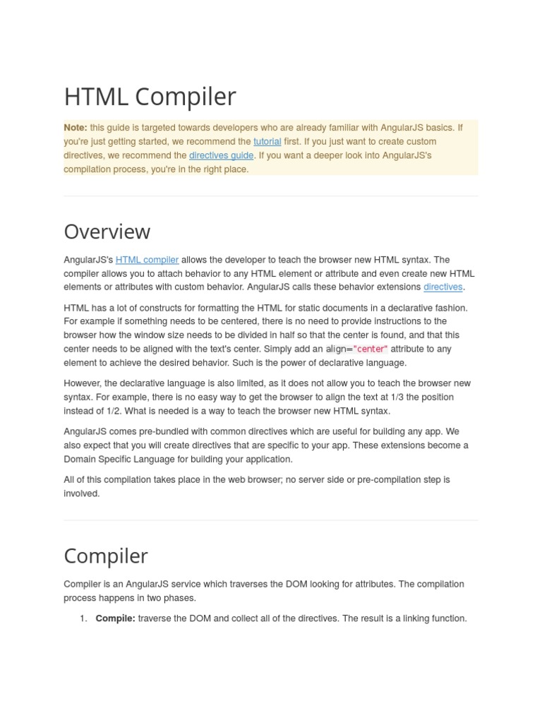 HTML Compiler: Tutorial Directives Guide | Download Free PDF | Angular Js | Html