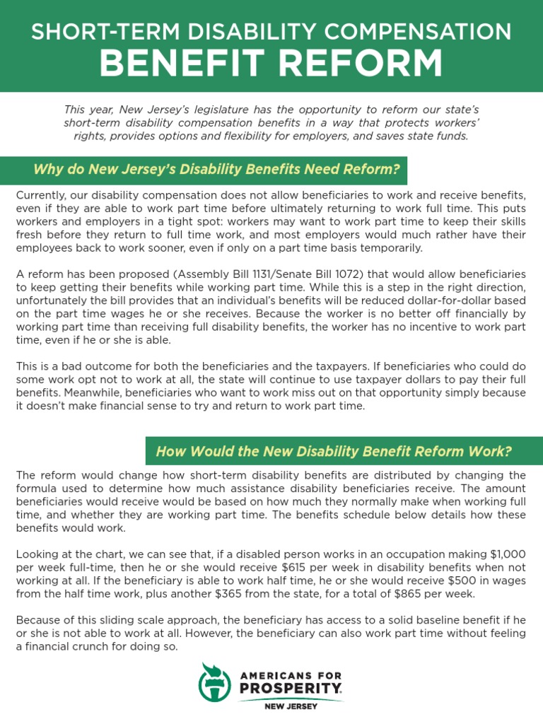 NJ Short-Term Disability Reform Benefits | PDF | Welfare | Part Time ...