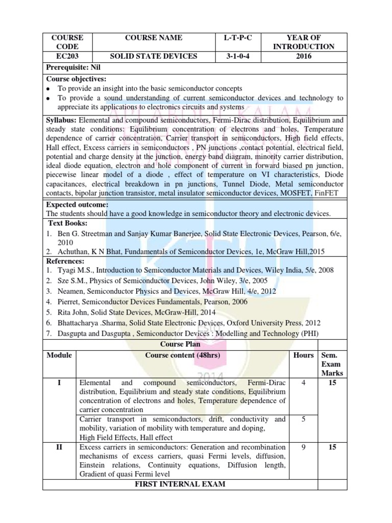 Solid State Devices Course Overview | PDF | P–N Junction ...