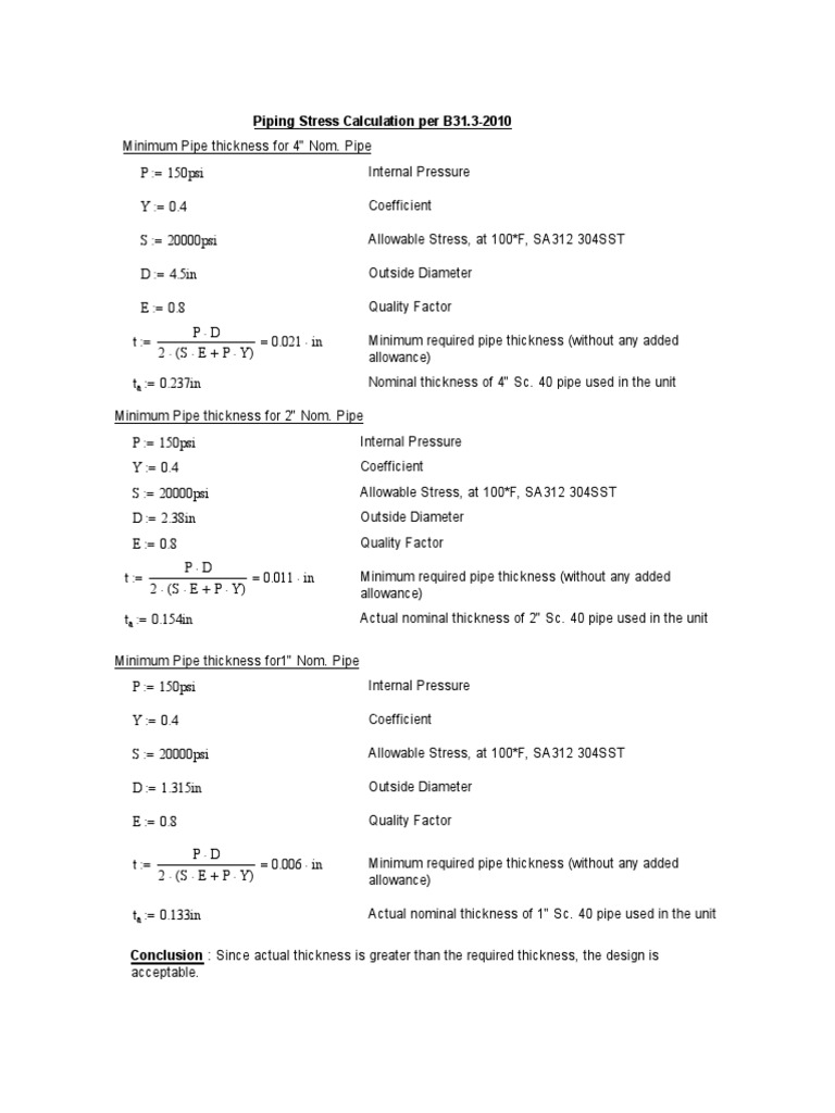 Piping Stress Calculation Per B31.3-2010 | PDF | Pipe (Fluid Conveyance ...