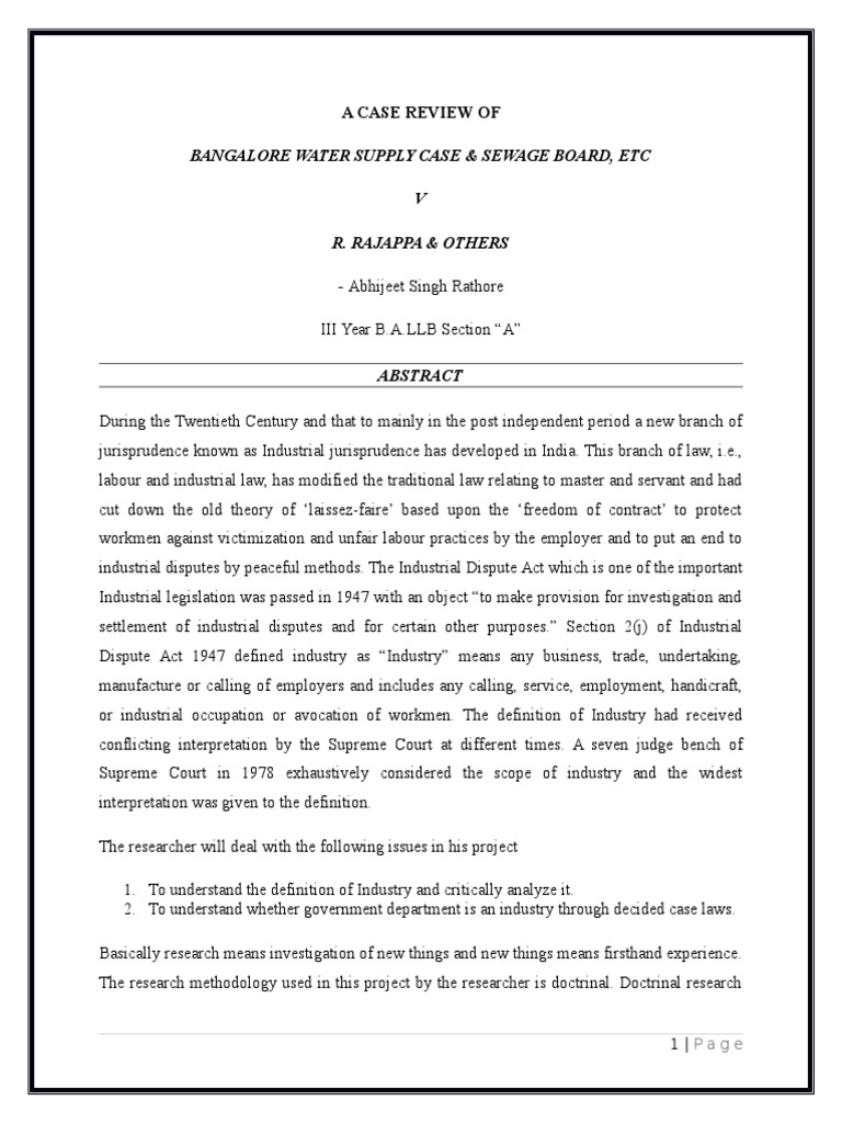 Bangalore Water Supply Case & Sewage Board, Etc V R. Rajappa & Others ...