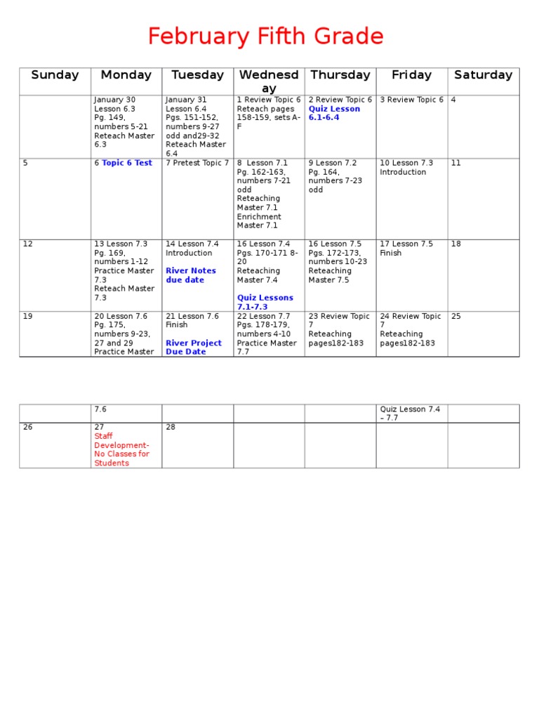February Fifth Grade | PDF