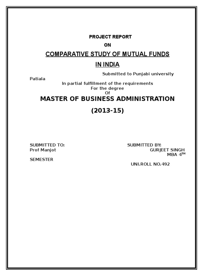 Comparative Study of Mutual Funds in India: Project Report ON | PDF ...