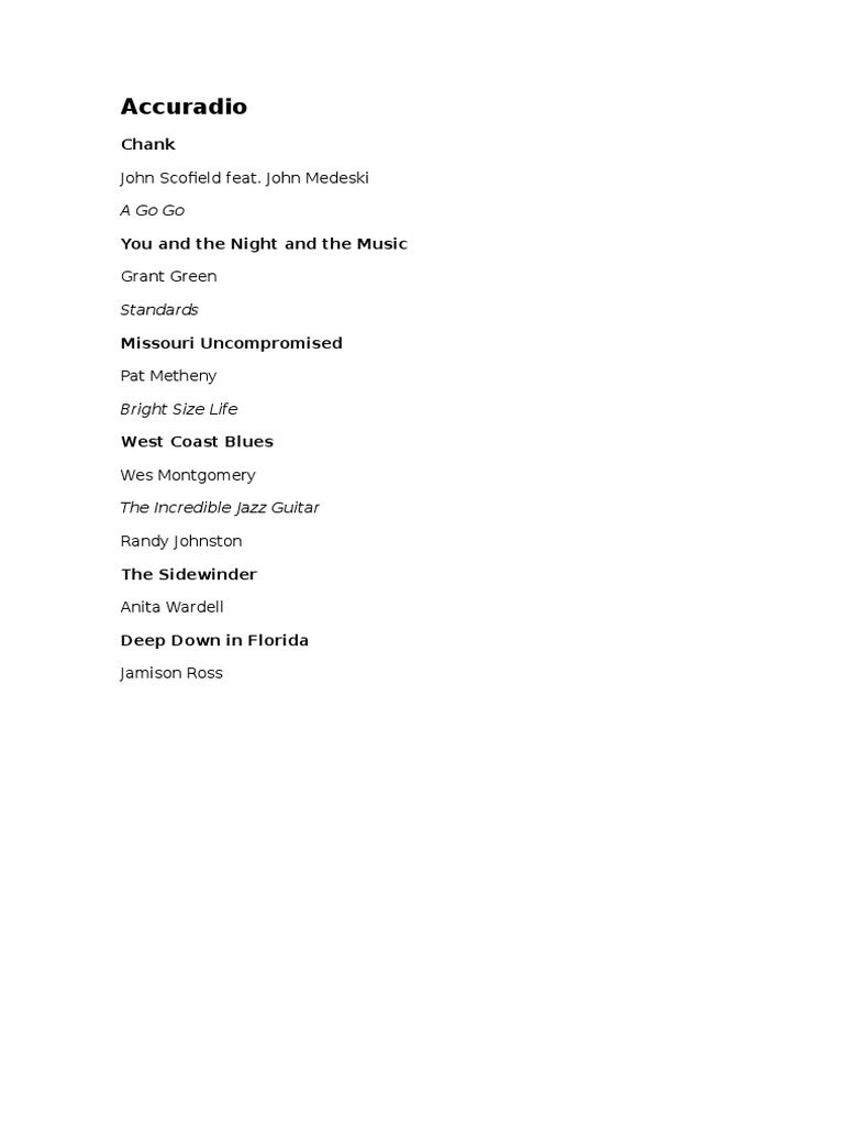 Accuradio: John Scofield Feat. John Medeski | PDF