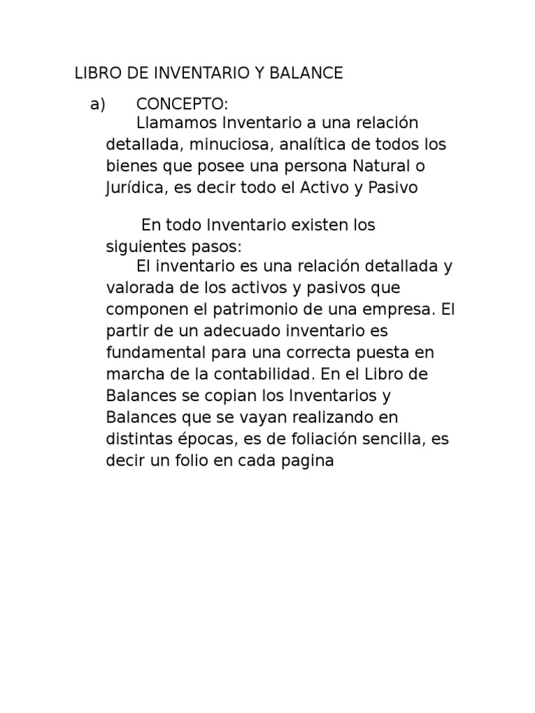 Libro de Inventario y Balance | PDF | Hoja de balance | Contabilidad