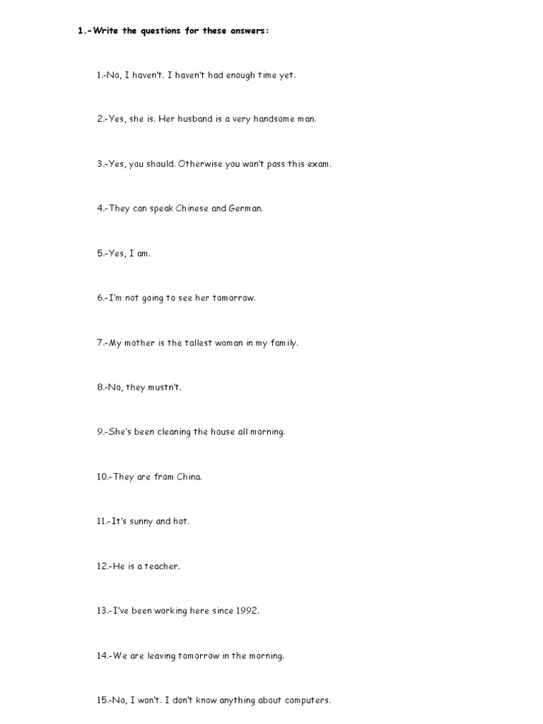 Write Questions For These Answers | PDF