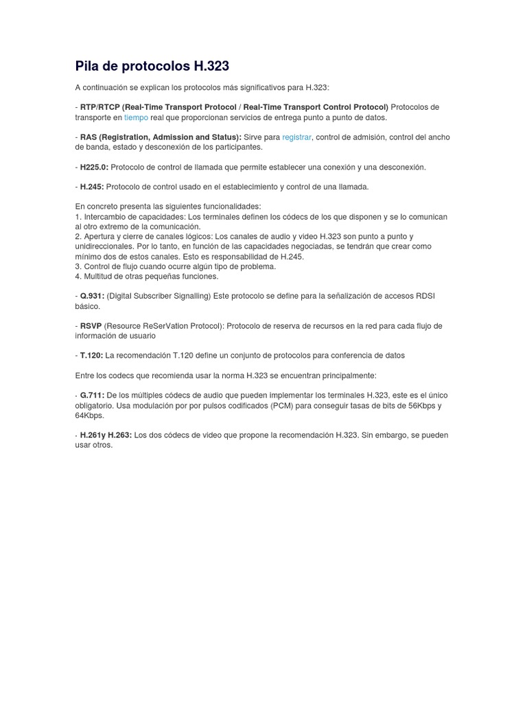 Protocolo H.323 y su Pila de Protocolos | PDF | Tecnología