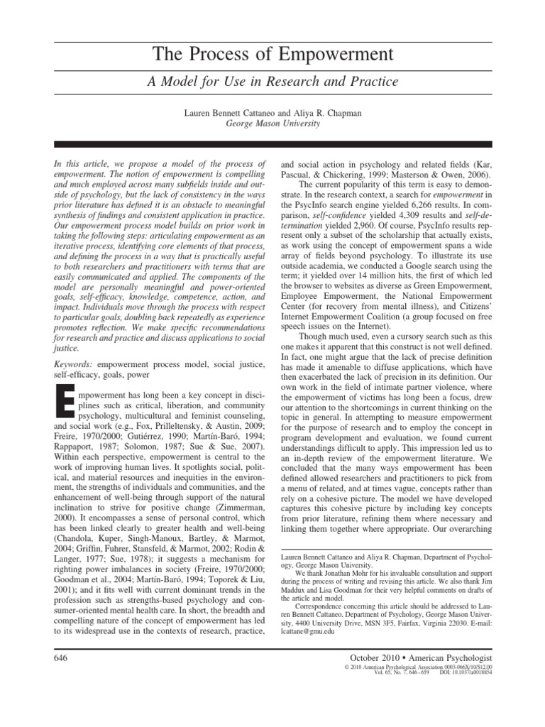 The Process of Empowerment: A Model For Use in Research and Practice ...