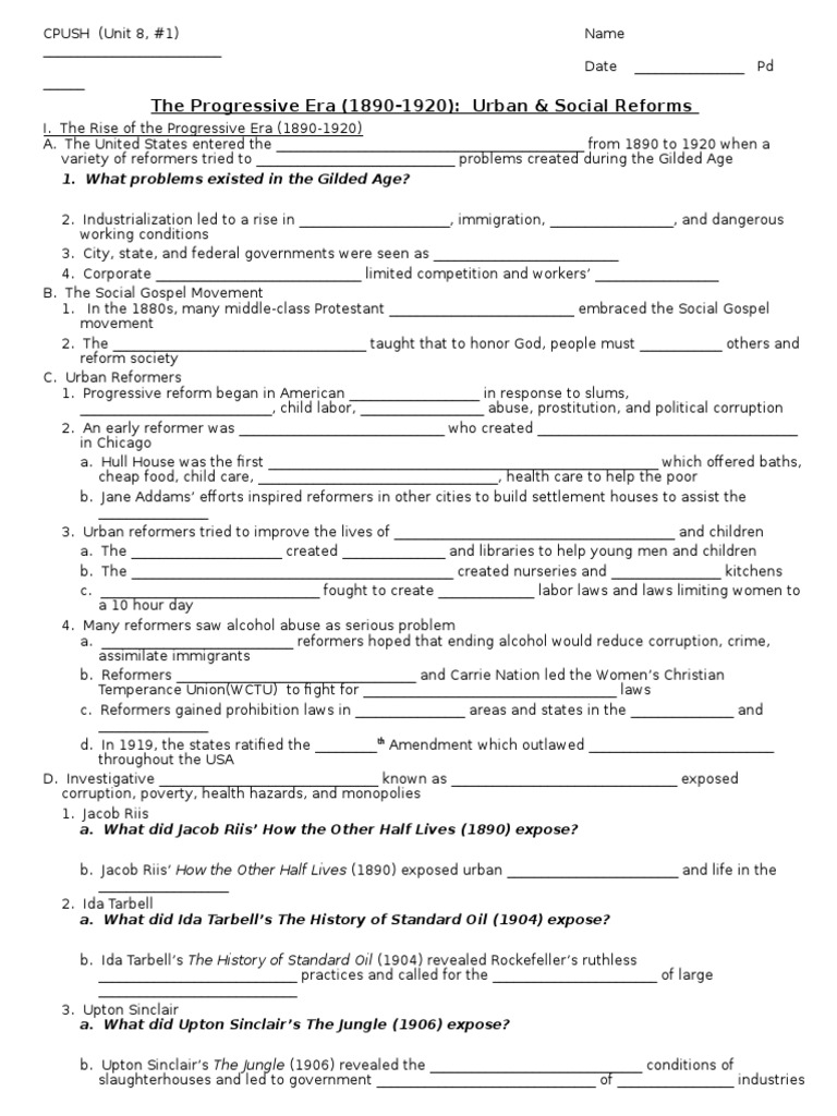 1 Progressive Era - Urban Social Reforms | PDF | Progressive Era | W. E ...