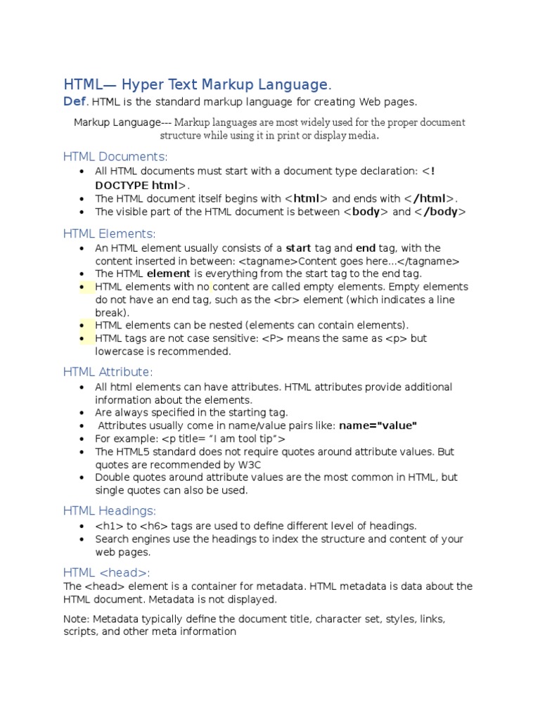 HTML - Hyper Text Markup Language | Download Free PDF | Html Element | Html