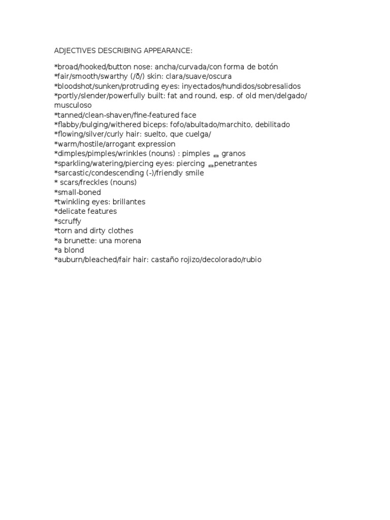 ADJECTIVES DESCRIBING APPEARANCE and Personality | PDF