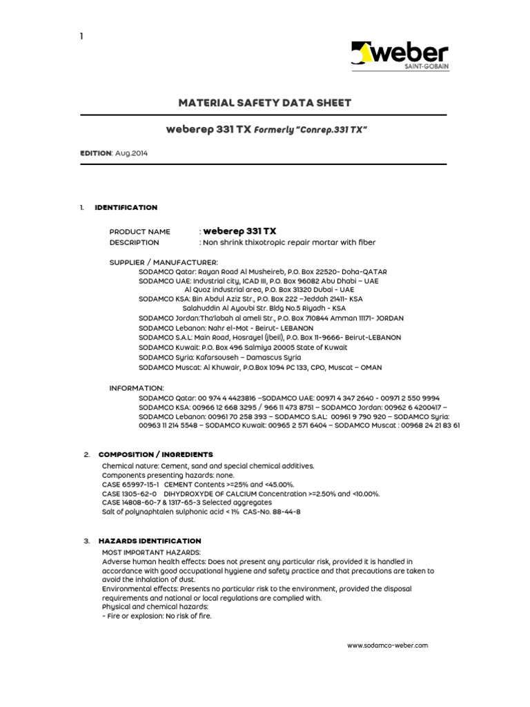 MSDS - Weberep 331 TX-W | PDF | Dangerous Goods | Chemistry