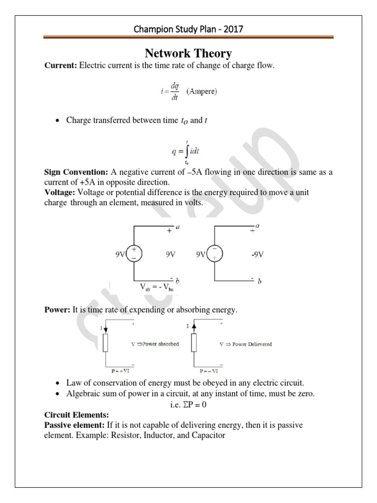 Formula Notes Network Analysis | PDF | Electrical Network | Capacitor