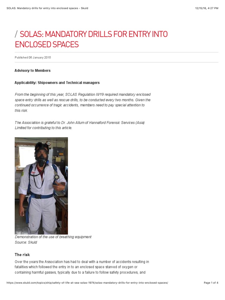 SOLAS: Mandatory Drills For Entry Into Enclosed Spaces - Skuld ...