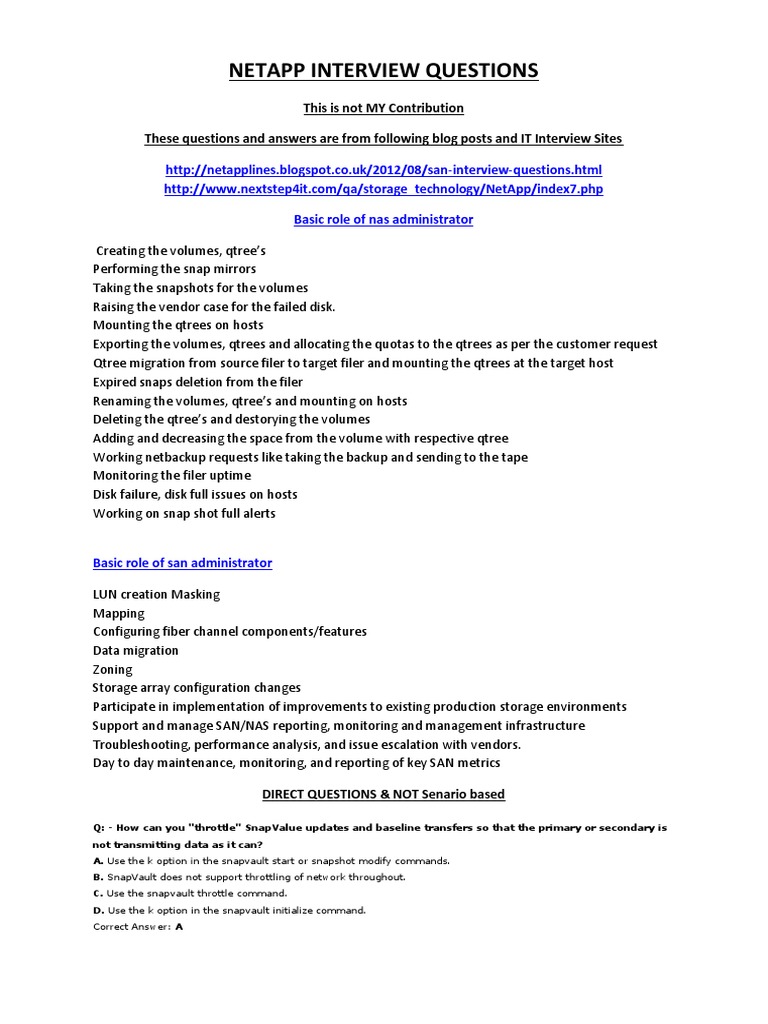 Netapp Interview Questions Q A PDF | PDF | Areas Of Computer Science | System Software