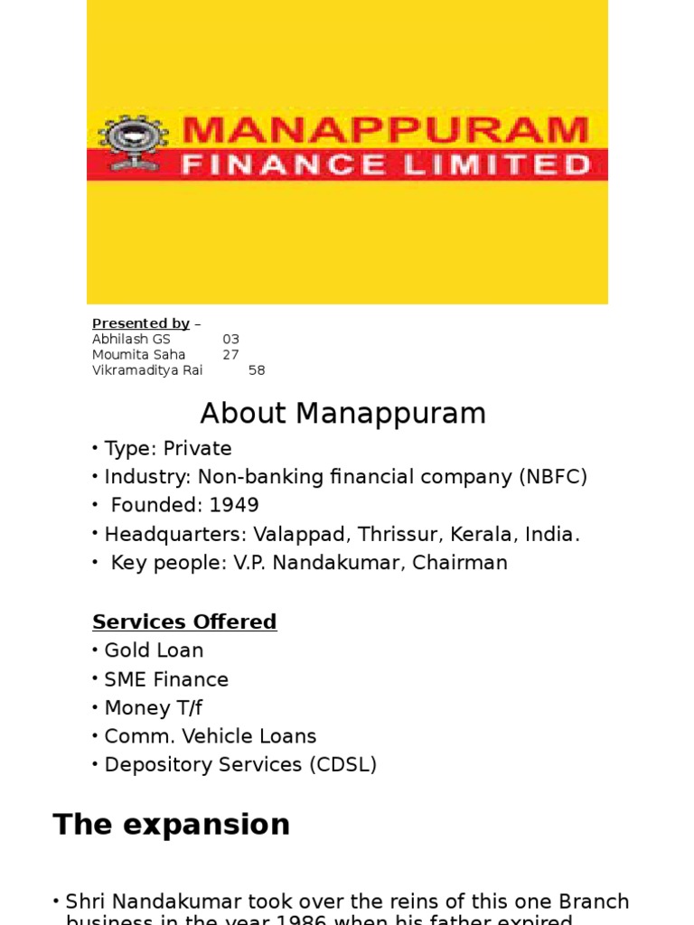 Manappuram Finance Overview and Services | PDF | Loans | Wire Transfer