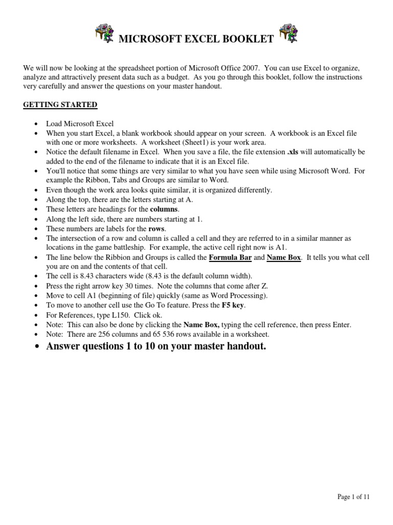 Microsoft Excel Booklet: Getting Started | PDF | Microsoft Excel ...
