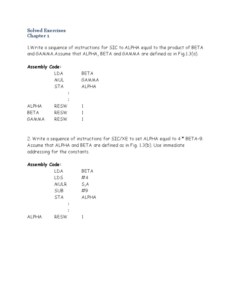 SIC Assembly Code Exercises Explained | PDF