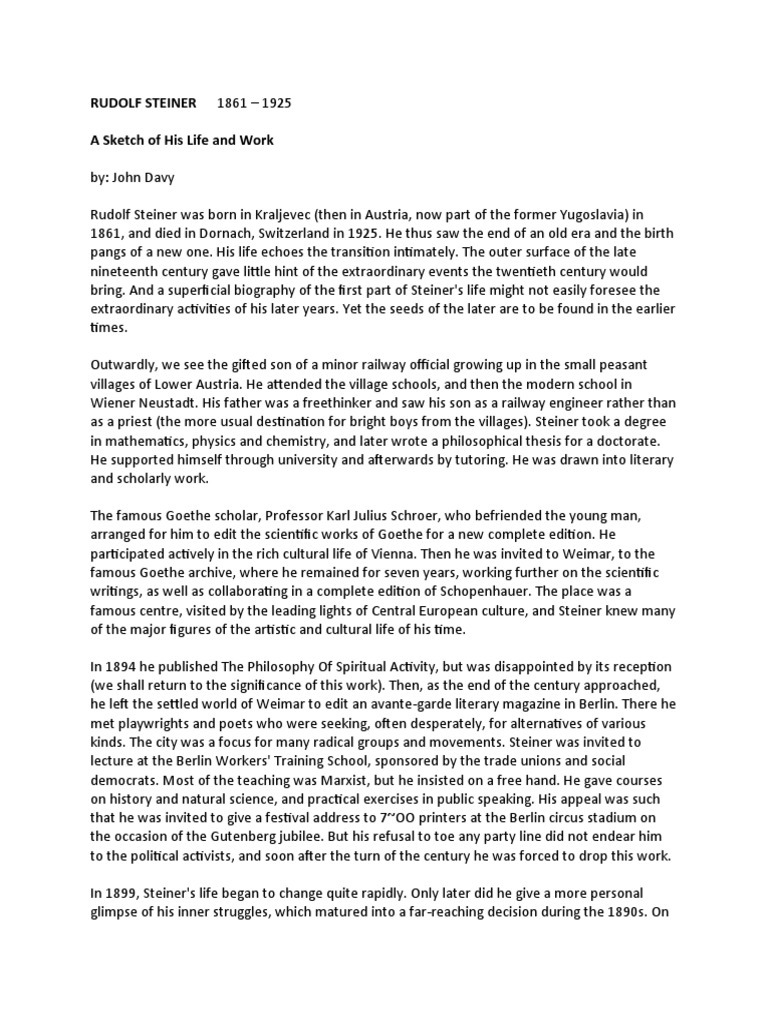 Rudolf Steiner 1861 - 1925 A Sketch of His Life and Work | PDF | Rudolf ...