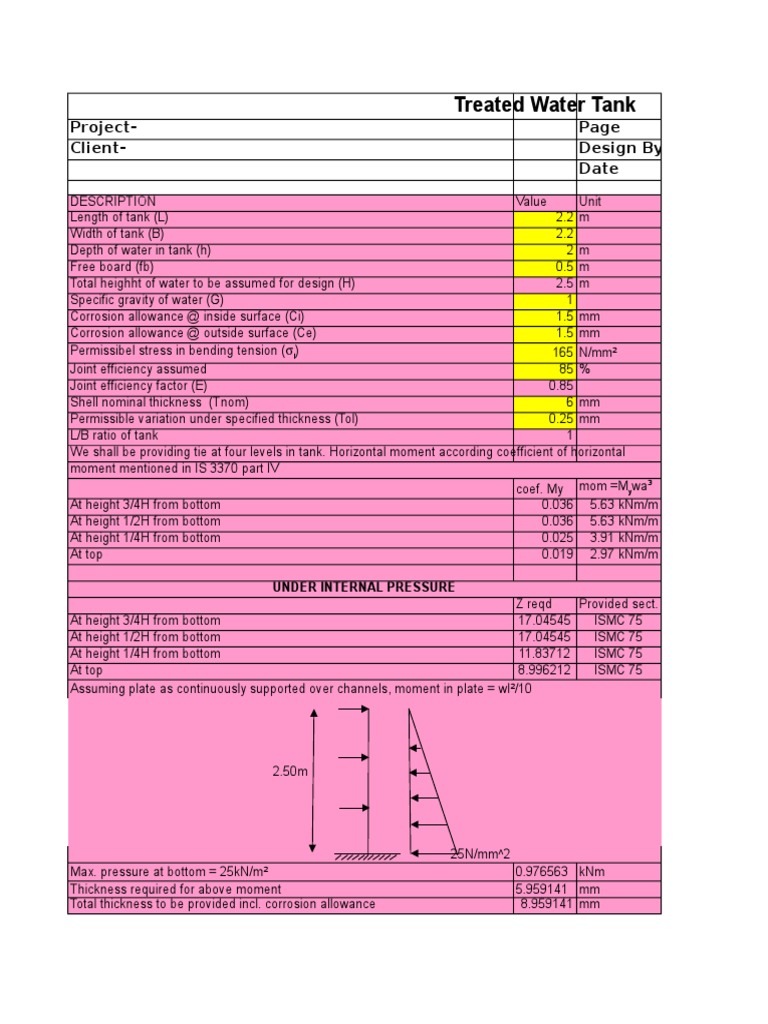 Treated Water Tank: Project-Client - Design by Date | PDF | Chemical ...
